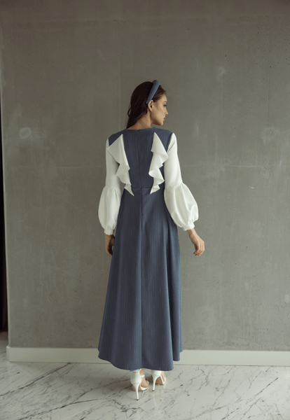 Lahya Fırfır Detaylı Mavi Abiye Elbise - Al Tatari